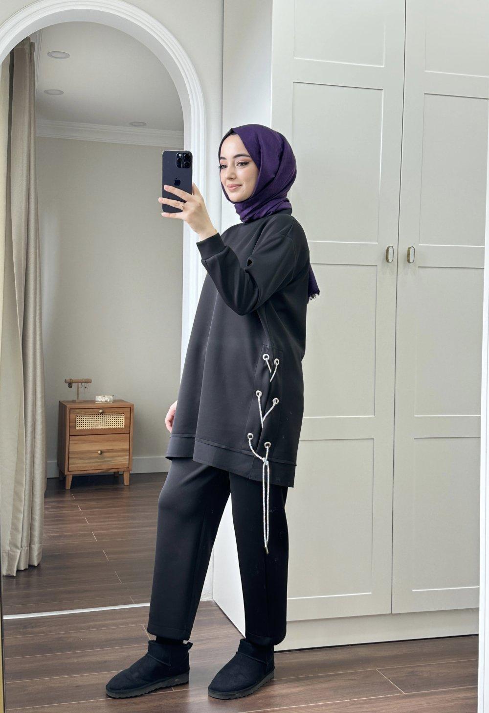 Bbc İ̇p Detaylı İ̇kili Takım - Siyah Modelleri En Uygun Fiyatlarla